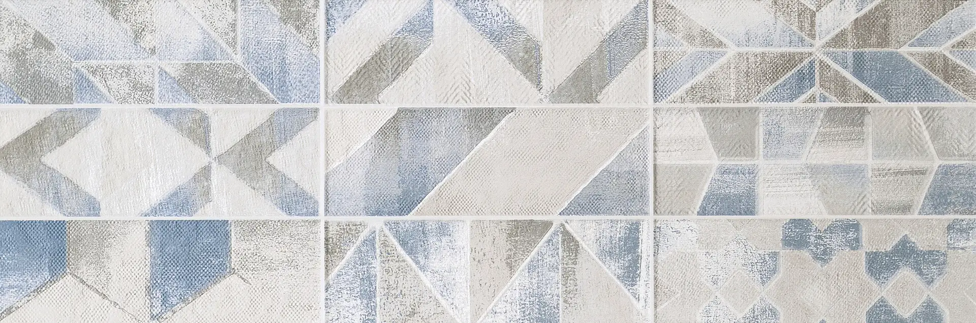 Azulejos de cerâmica. Efeito cimento, cor azul céu, padrão geometria