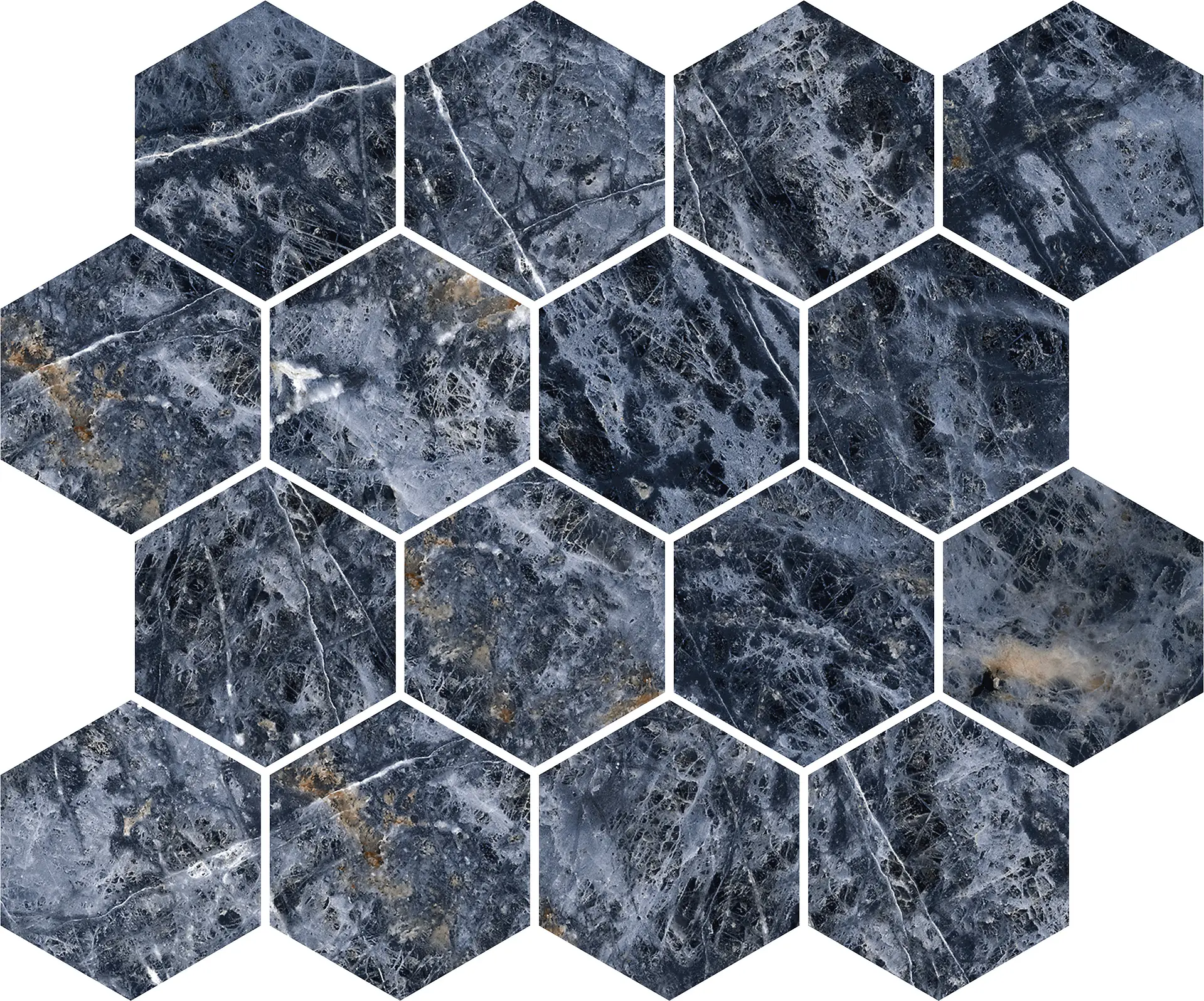 Mosaic tile, other marbles effect, navy blue, hexagon 29x34 (Italy ...